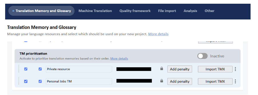 Create a private translation memory