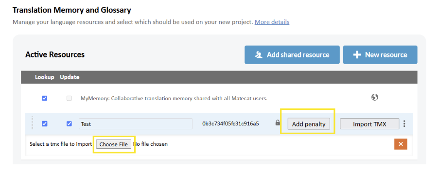 Create a private translation memory
