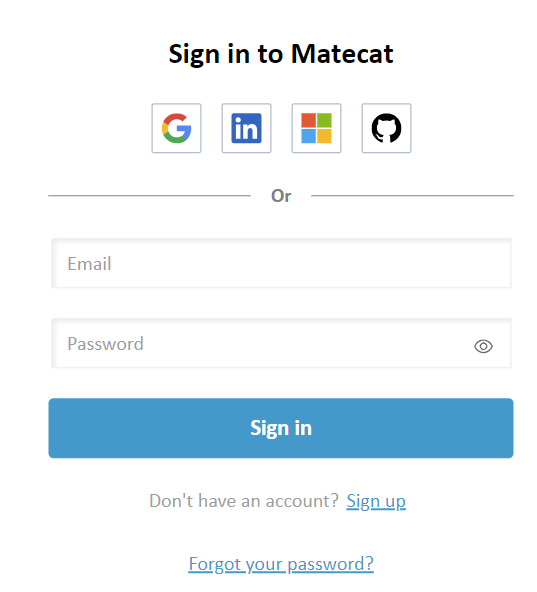 Signing into Matecat
