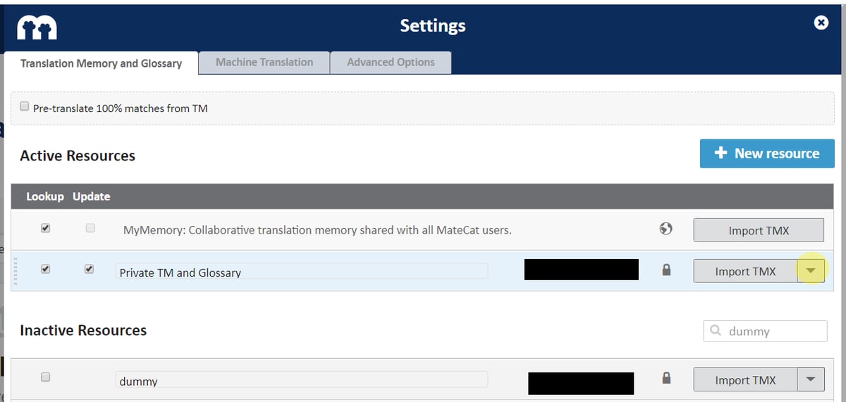 Create a private translation memory